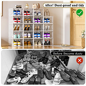 YFXCVSL 8 Pack Thicken Shoe Organizer - Upgrade Sturdy Shoe Boxes Stackable Shoe Storage Containers with Magnetic Door, Thicken Sneaker Storage Fit up to US Size 12,White