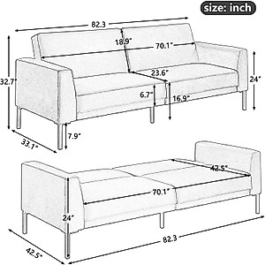STP-Y Velvet Convertible Upholstered Convertible Folding Futon Couch Sofa Bed, Foldable Loveseat, Loveseats Furniture for Compact Small Space, Dorm, Living Room Apartment, Office