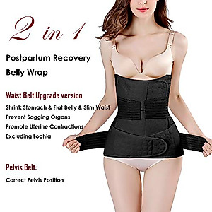 ChongErfei 2 in 1 Postpartum Support Recovery Belly Wrap Waist/Pelvis Belt Body Shaper Postnatal Shapewear,One Size Black