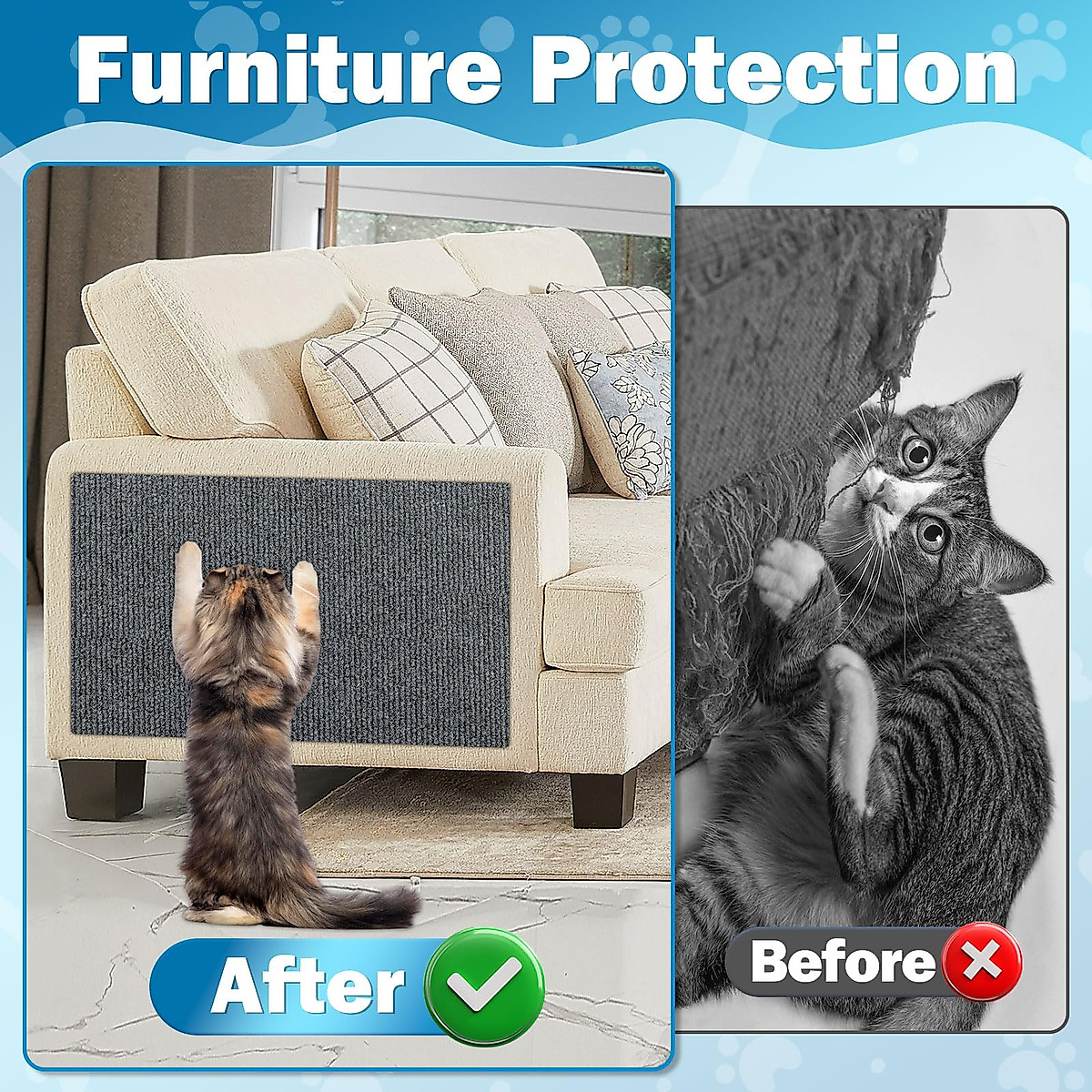 ENONCI 23.6x15.8 Cat Wall Scratcher Mat with Nano Tape,Anti Cats Scratch Furniture Couch Carpet Corner Protector for Indoor,Trimmable Cat Scratching Pad Board Sofa Replacement