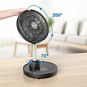 Aluan 12" Quiet Oscillating Fan with 12000mAh Rechargeable Battery, Foldaway Standing Fan/Table Fan with Remote Control, 6 Speeds Portable Pedestal Fan with Adjustable Height for Home Bedroom Travel