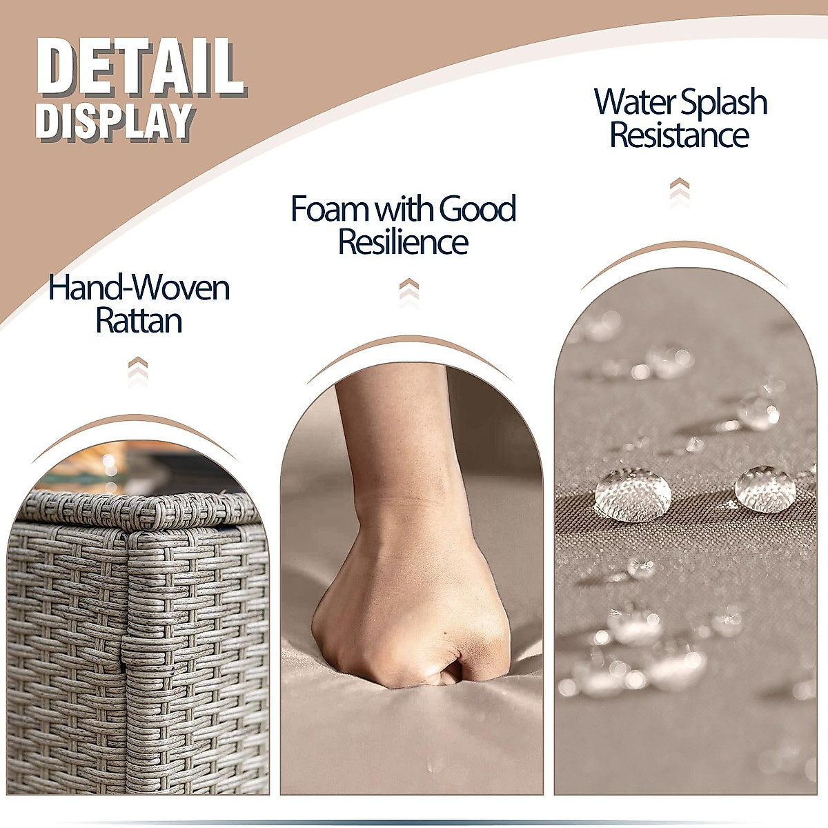 Skyfish 7 Pieces Patio Furniture Set - Outdoor Sectional Wicker Rattan Furniture with Cushion and Glass Table Patio Conversation Sets for Porch Poolside Backyard Outdoor Sofa Set Modular Sofa