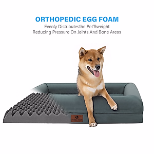 Hygge Hush 100% Waterproof Dog Bed, Washable Dog Bed with Removable Cover and Bolster, Orthopedic Dog Bed with Nonskid Bottom(Grey,42"x30")