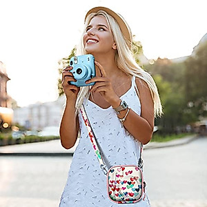 Fintie Protective Case for Fujifilm Instax Mini 12/11/Mini 9/ Mini 8/ Mini 7s/ Mini 90/ Mini 70 Instant Camera - Shockproof Hard Shell Carrying Case with Removable Adjustable Strap, Raining Hearts