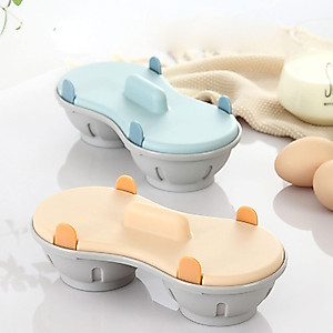 Microwave Egg Poacher, 2 Cavity Edible Silicone Drain Egg Boiler Set Double Egg Cups for Boiled Eggs Egg Maker Poached Egg Cooker Steamer Kitchen Cooking Gadget Tools(blue)