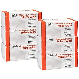 ForPro Professional Collection All-Purpose Lint-Free 4-Ply Esthetic Wipes, for Salon and Spa Use, Soft, Strong and Durable, Latex-Free, 4" x 4", 200-Count (Pack of 6)