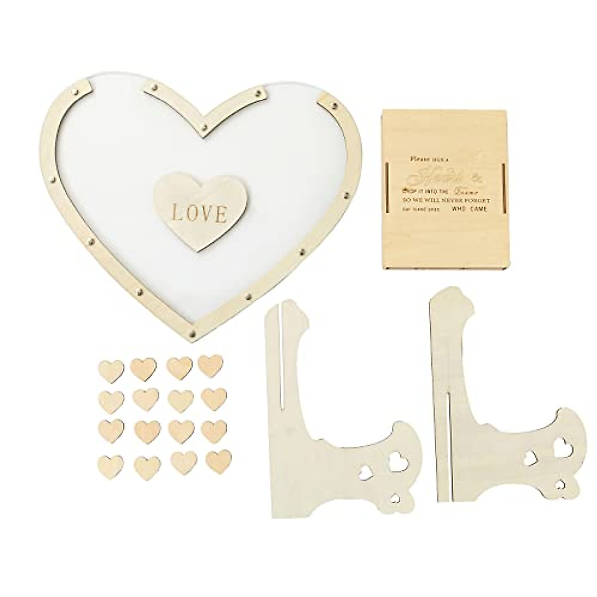 Wooden Wedding Guest Book Alternative Transparent Heart Wedding Guest Books for Reception Guests to Sign with Drop Box Gifts for Bride,Graduation Anniversaries Party Reception, 80 PC (Hearts)