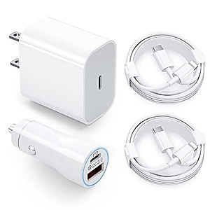 iPhone Fast Charger Car Charger Type C Kit, 20W PD USB C Wall Charger Plug + 38W USB C Car Charger + 2 X 3.3 FT Lighting Cables for iPhone 12/13/14/11/X/8, Pad