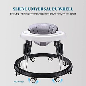 Baby Walker Adjustable Height, ABIOSER Multi-Function Anti-Rollover Folding Walker 9 Heights Adjustable 6-18 Months Male and Female Baby Walker (Gray)