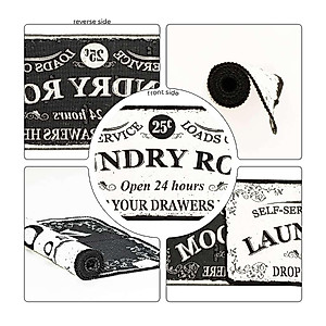 Benissimo Soft Woven Rugs, 24"x56"Laundry Room Rug, Funny Non Slip Laundry Mats, Woven, Machine Washable, Runner Floor Mat for Washroom, Bathroom, Self Service-Load of Fun-Open 24 Hours