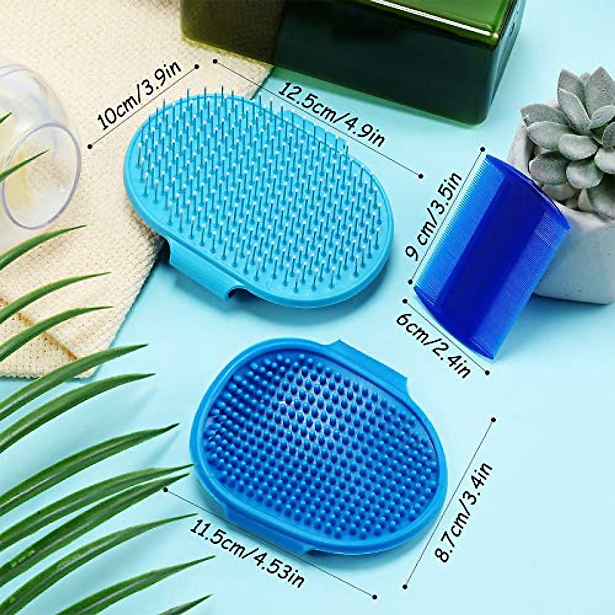 3 Pieces Small Animals Grooming Kit Including Pet Hair Remover Grooming Brush, Pet Shampoo Bath Brush with Adjustable Ring Handle and Double Sided Pet Comb for Hamster, Bunny and Guinea Pig