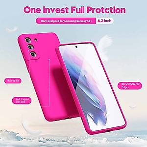 oakxco for Samsung Galaxy S21 Phone Case Liquid Silicone, Fluorescent Bright Solid Color, Cute Thin Slim Soft Rubber TPU Plain Smooth Gel Matte Protective Cover for Women Girl, Fuchsia Hot Pink