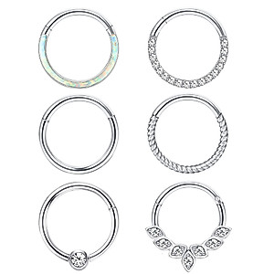THUNARAZ 316L Surgical Steel Hinged Nose Rings Hoop 16G 18G Septum Rings for Women Men Clicker Cartilage Earrings Daith Helix Hoop Tragus Conch Piercing Jewelry 8mm 10mm