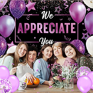 We Appreciate You Banner Thank You Banner Pastor Appreciation Decorations Banner Thank You For All You Do Backdrop Employee Appreciation Gifts Staff Retirement Appreciation Party Decor (Purple Black)