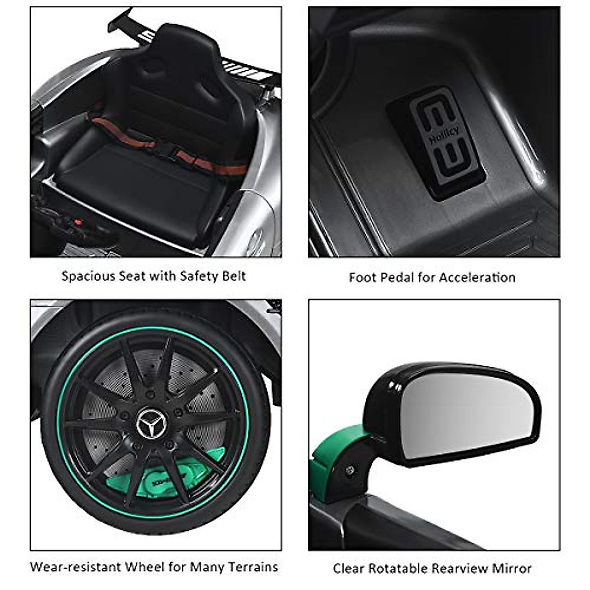 Costzon Ride On Car, 12V Licensed Mercedes Benz AMG Electric Vehicle w/Remote Control, Opening Doors, Head/Rear Lights, Swing Function, MP3 USB TF Input, Horn, High/Low Speed for Kids (Silver)