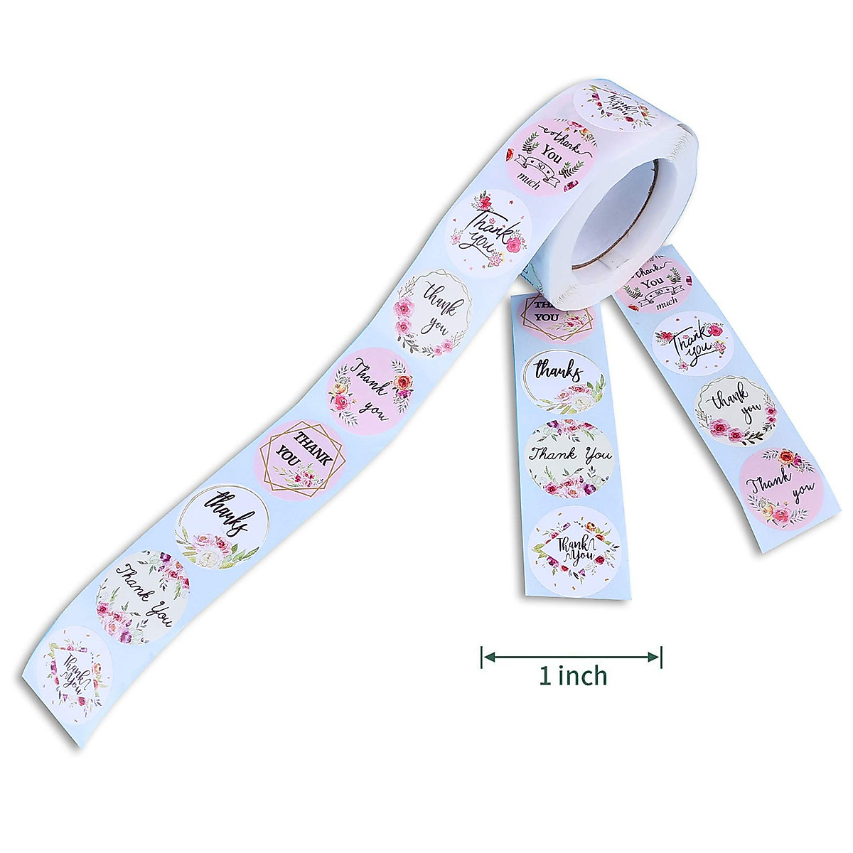 Thank You Sticker roll 16 Design 1 inch 1000 Round Small Business Sticker Label for Envelope Gift Bag Packaging Boutique, 2 Packs per Pack