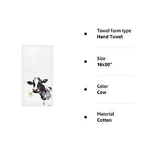 Naanle Farm Cow with Chrysanthemum Flower Soft Highly Absorbent Guest Large Home Decorative Hand Towel Multipurpose for Bathroom, Hotel, Gym and Spa (16 x 30 Inches,White)