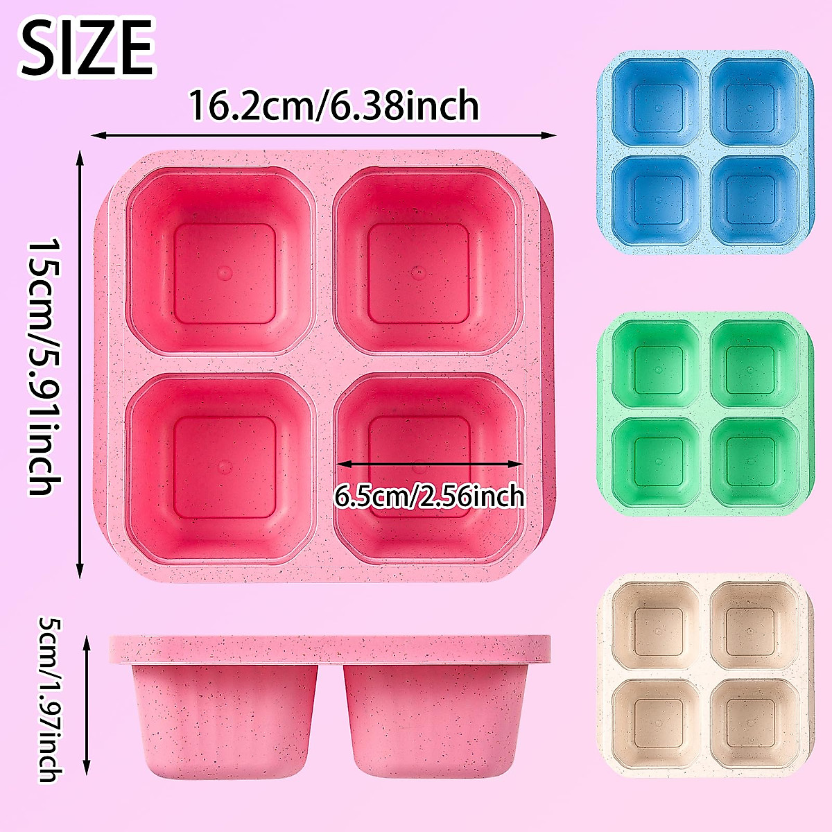 8Pcs Snack Containers Set, Plastic 4 Compartments Bento Boxes Reusable Meal Prep Lunch Container with Utensil & Transparent Lids, Wheat Straw Divided Food Storage for Kid Adult To Travel Picnic