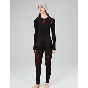 SEARIPE Women Thermal Underwear, Ski Base Layer - Long Sleeve Compression Tops & Long Johns Bottom Sets Quick Drying (SE111,W-BK,XS)