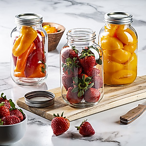 [6 Pack] 32 oz. Regular-Mouth Glass Mason Jars - with Metal Airtight Lids and Bands 1 quart Large for Canning, Preserving, & Meal Prep