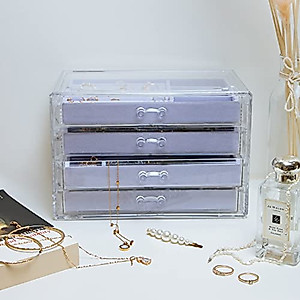 The TopCherry Big Acrylic Jewelry Organizer with 4 Drawers, Earrings Organizer, Clear Jewelry Box, Rings Necklaces Bracelets Display Case, Gift for Women