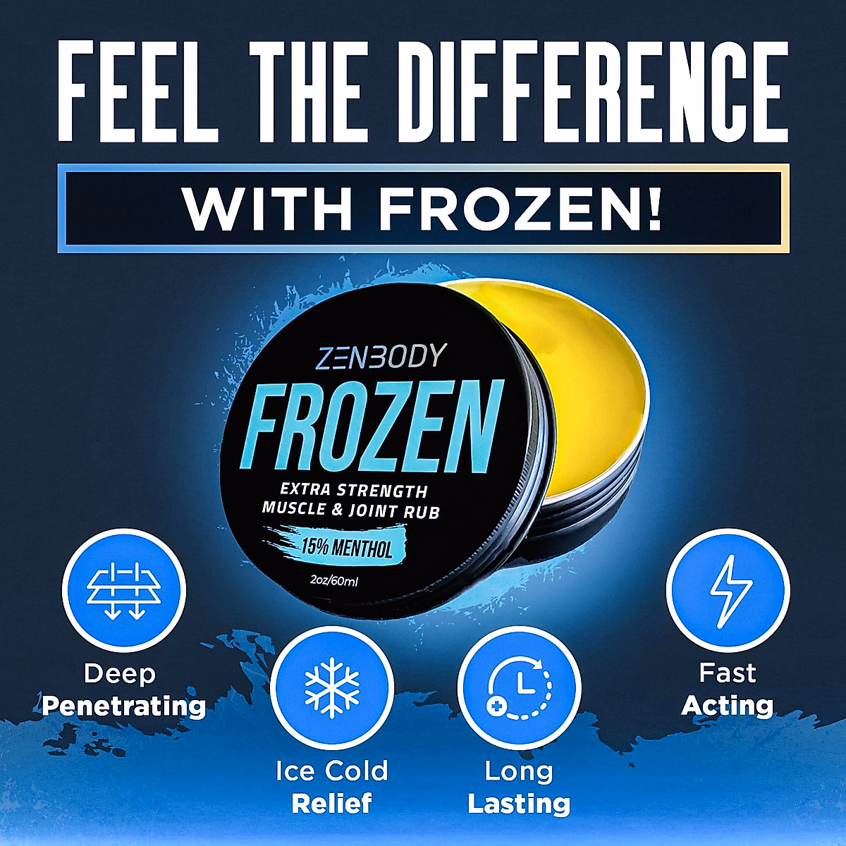 Zenbody Frozen Joint & Muscle Rub - 15% Menthol for Muscle & Joints, Extra Strength Formula, 100% Natural Ingredients, Travel-Friendly, Quick & Easy to Apply, Handcrafted in the USA - 2 Oz
