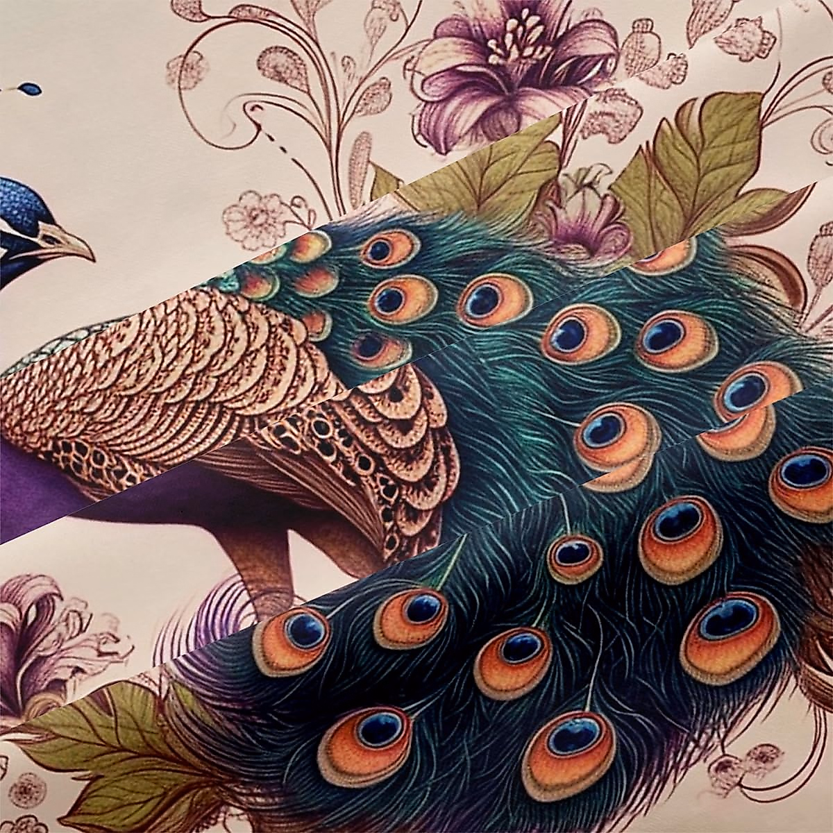 CCoutueChen Purple Peacock Duvet Cover Queen Size, Unique Exotic Animal Bedding Set Colorful Flower Bird Duvet Covers Set Boho Chic Bedding Set, with 2 Pillowcases（Girls Women Adult）