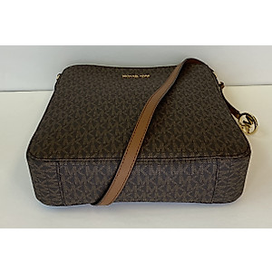 Michael Kors MICHAEL Michael Kors Jet Set Travel Large Messenger Crossbody bundle with Passport Case Purse Hook (Signature MK Brown)