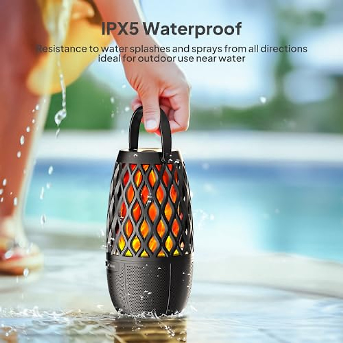 Outdoor Speakers, Gift for Men, Multi-Sync Bluetooth Wireless Speaker with Flame Lights, Built-in DSP HD Stereo Sound, Cool Tech Gadgets for Him, IPX5 Waterproof for Hot Tub|Outside|Patio|Porch