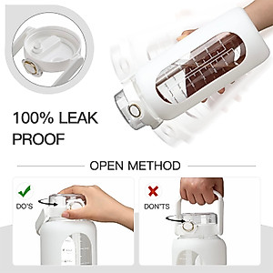 chunmo 64oz Glass Water Bolttles with Straw Half Gallon Large Motivational Water Bottle with Time Marker Sports Water Bottles with Silicone Sleeve and Handle Lid Water Jug for Gym Workout