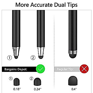 Bargains Depot Capacitive Stylus/Styli 2-in-1 Universal Touch Screen Pen for All Touch Screen Tablets & Cell Phones with 20 Extra Replaceable Soft Rubber Tips (Pack of 4)