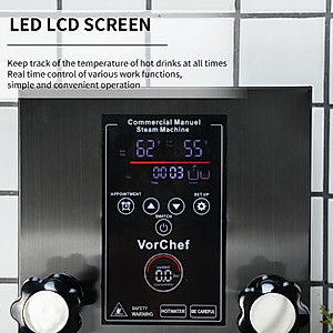 LesNau Commercial Milk Frother, Automatic Steam Boiling Water Machine 110V 2500W Electric Steam Milk Frothing Machine Espresso Coffee Milk Foam Machine Steamer with LED Display for Coffee Tea Shop