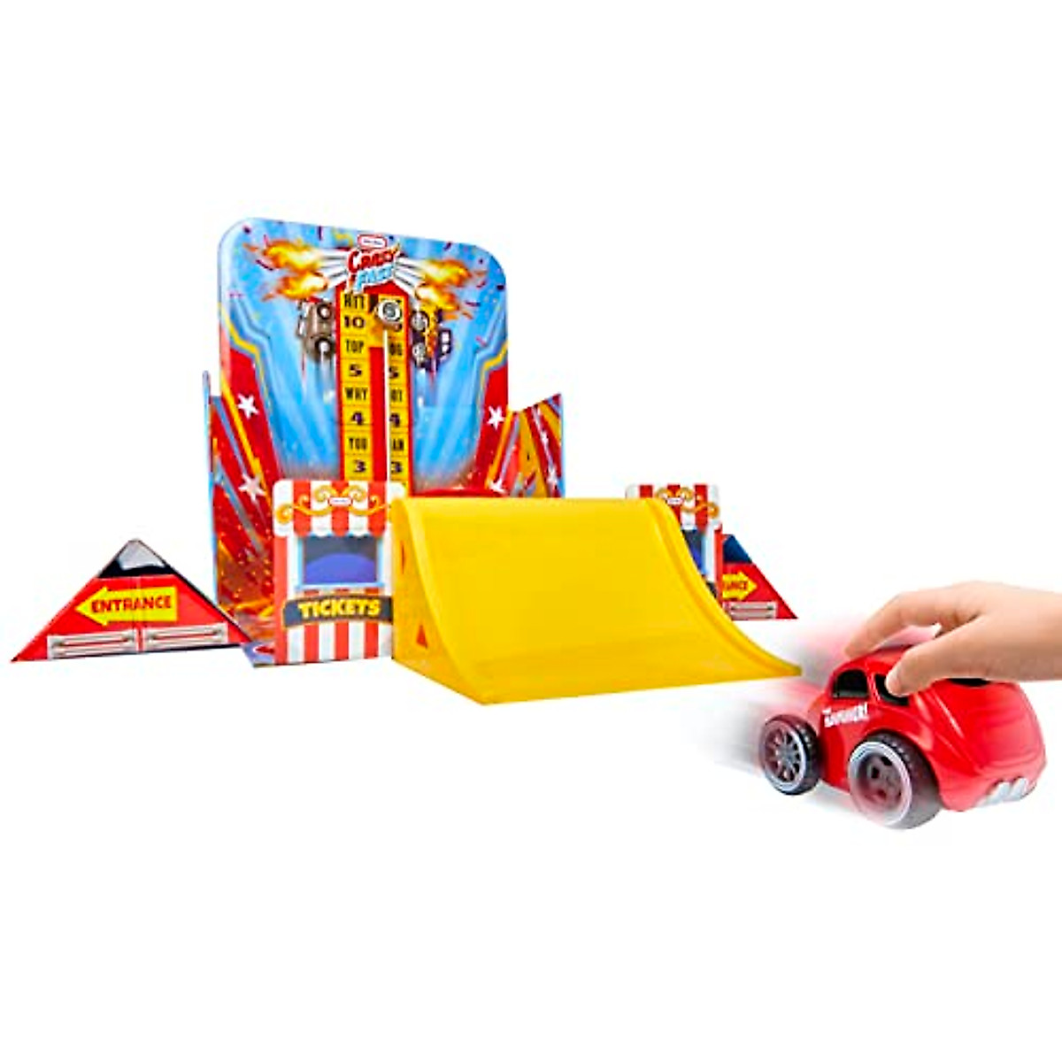 Little Tikes Crazy Fast Flip & Fly Carnival Playset with One Exclusive Pullback Toy Car Vehicle, Goes up to 50ft!