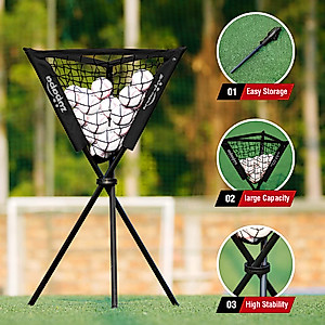 Zupapa Baseball Softball Practice Combo - 7 X 7 Feet Net Tee Caddy 12 Pack Baseballs Set, Upgraded Vivid Strike Zone, Baseball Backstop Practice Net for Hitting Pitching Batting Catching (Black)