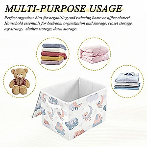 innewgogo Cute Cats Elephants Bears Storage Bins with Lids for Organizing Storage Bin with Handles Oxford Cloth Storage Cube Box for Books