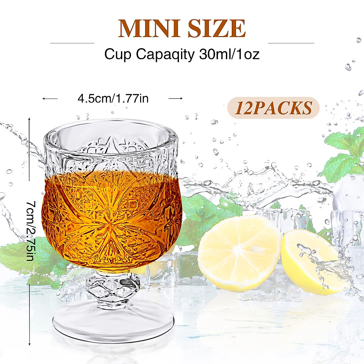 1.75 oz Shot Glasses Set Fancy Cute Shot Glasses Cordial Crystal Shot Glassware Clear Embossed Glass Snifters Drinkware for Wine Sherry Vodka cocktail Beverage Wedding Party Bar Supplies (24 Pieces)