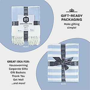 Striped Throw Blanket - Farmhouse Style Throws with Cabana Stripe Coastal Beach Pattern - Soft Light Woven Blankets with Stripes for Sofa, Bed, Outdoor, Patio - 50 x 60 in. (Light Blue)
