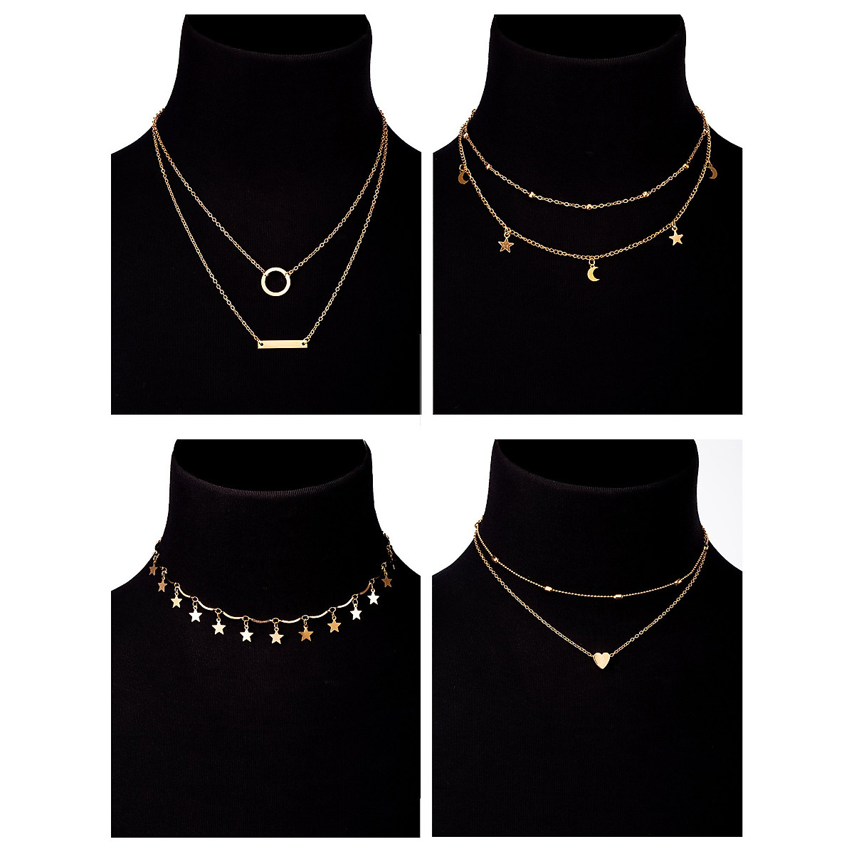 BBTO 9 Pieces Gold Layering Chain Choker Necklace Layered Pendant Statement Necklace for Women Girls (Style A)