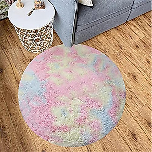 Ultra Soft Bedroom Rug, Round Fluffy Rainbow Area Rugs, Cute Circle Carpet Plush Rug for Bedroom Living Room Home Decor, Thick Shag Carpet 2 Feet for Girls (Rainbow)