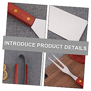 GANAZONO 3 Pcs Three Piece Barbecue Set Stainless Steel BBQ Tools Barbecue Roasting Sticks Grilling Barbeque Food Tongs BBQ Spatula Outdoor Accessories Grill Utensils Fork Wooden Major