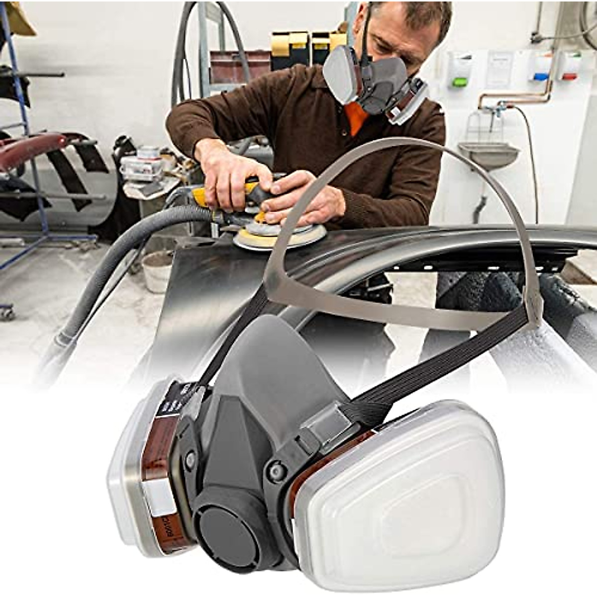 [Half mask respirator] Reusable Half Face Cover 6200 spray mask for spraying Painting.Chemical Machine Polishing.Welding. Woodworking and Other Work Protection (7 in 1 )Medium