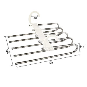 [Upgrade] Magic Pants Hangers Space Saving - 2 Pack for Closet Multiple Layers Multifunctional Uses Rack Organizer for Trousers Scarves Slack (White, 2 Pack)