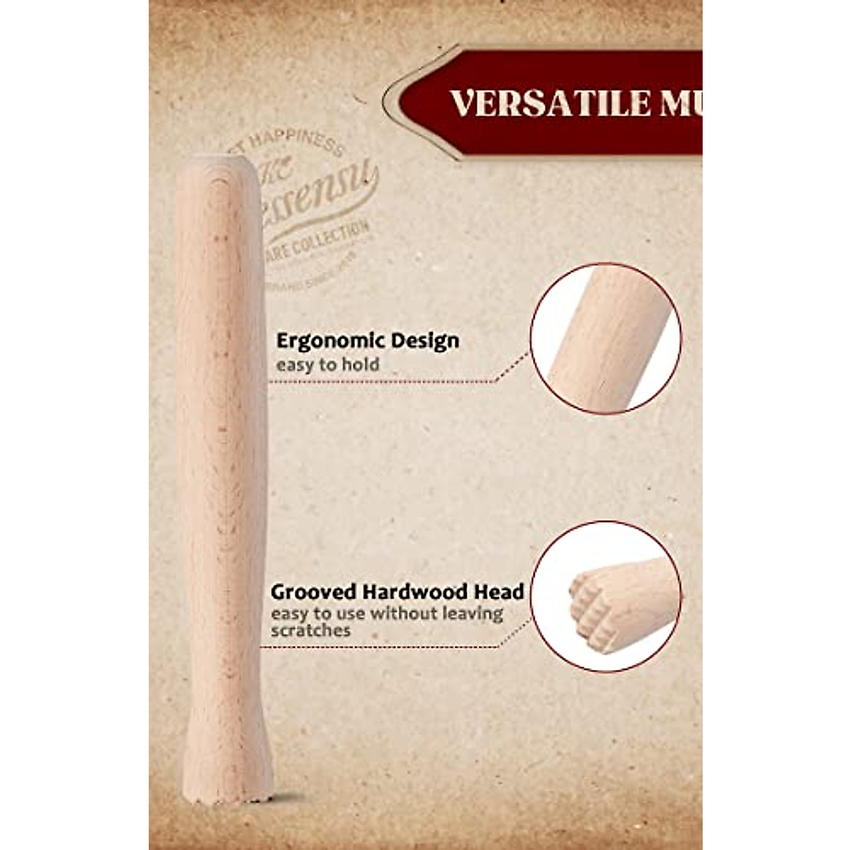 KITESSENSU Muddler for Cocktails, Wooden Muddler, Durable cocktail muddler, Excellent Choice for Mojitos, Caipirinhas, Fruits, Herbs, Spices Based Drinks