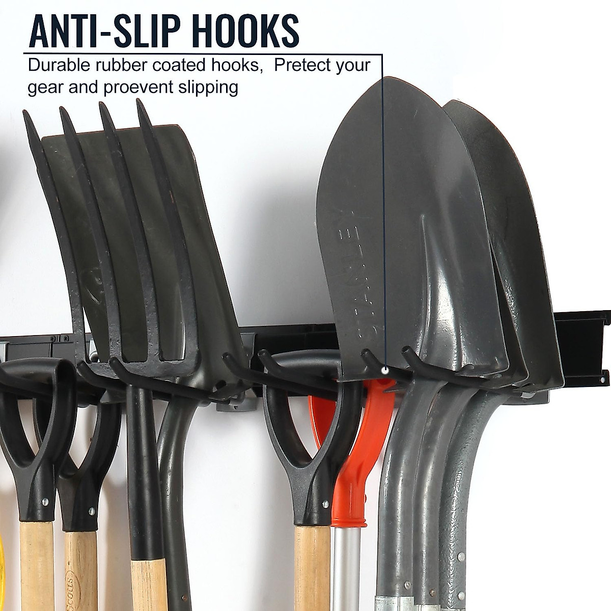 Aking Ace Clamping Garden Tool organizer, Garage Organization Wall Mount Tool Holder, Heavy Duty Garage Storage Tool Rack, Shovel Hangers Yard Tool Hook, Hold Up to 420lbs (48Inch Black)