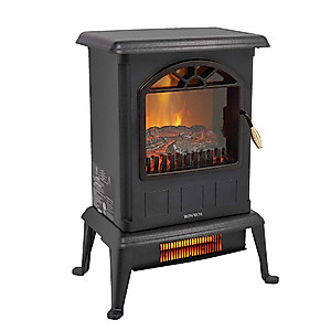 ROVSUN Electric Fireplace Stove, 22.4" Freestanding Infrared Quartz Heater w/Realistic Flame Effect, Overheat & Tip-Over Protections, Adjustable Temperature, 1000W/1500W, ETL, Bedroom Living Room