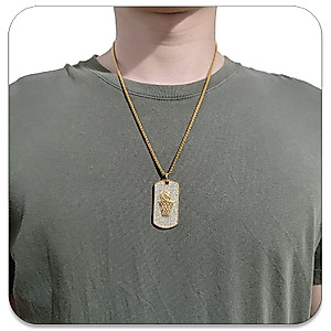 PEAS 18K Gold Plated Jewelry Basketball Hoop Dog Tag Pendant Iced Out Crystal Necklace,22" Box Chain