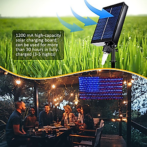 MUYUN American Flag Lights Solar Powered&Plug-in, 420LED Flag Net Light with Remote, 8 Modes Fairy String Light for Christmas Decorations Party Home Decor July 4th Independence Day