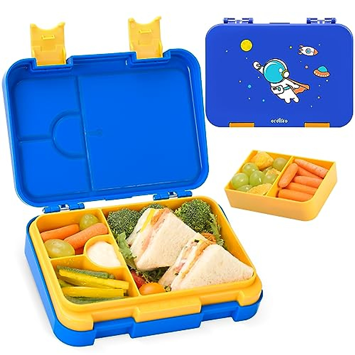 Ordiffo Bento Lunch Box for Kids, 4-6 Compartments with Leakproof Removable Compartment, Dishwasher Safe, Pre-School Kid Toddlers Daycare Lunches Snack Container for Boys, Space Astronaut