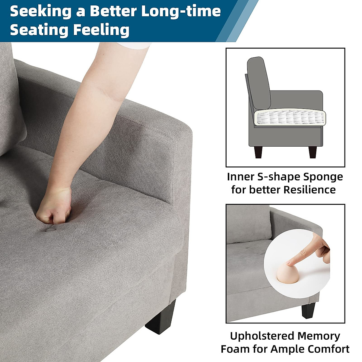 GRACFORCE 57" W Loveseat Sofa Couch w/ 2 USB Charging Ports, Mid Century Modern Fabric Love Seat Furniture for Living Room, 2-Seater Small Couches for Small Spaces, Bedroom, RV (Light Grey)