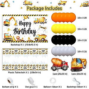 Construction Birthday Party Decorations Supplies, Construction Theme Tablecloth Backdrop, 2 Foil Balloons, Balloon garland Party Decor for Kids Boys